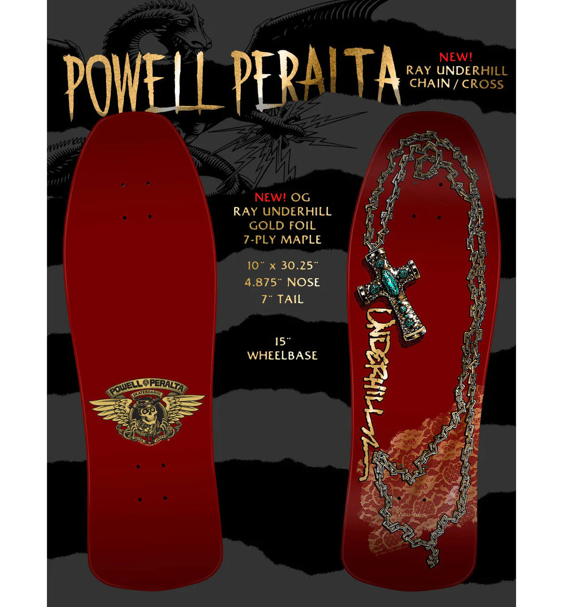 Powell Peralta Ray Underhill Cross Reissue Skateboard Deck Burgundy/Go ...